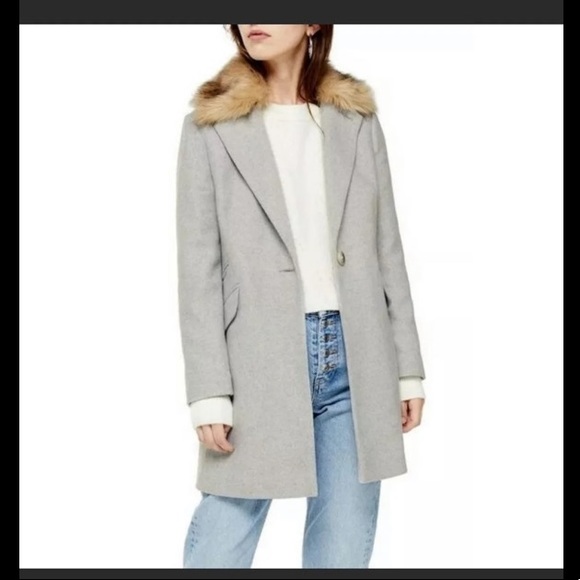 Topshop | Jackets & Coats | New Topshop Monica Grey Coat Faux Fur ...
